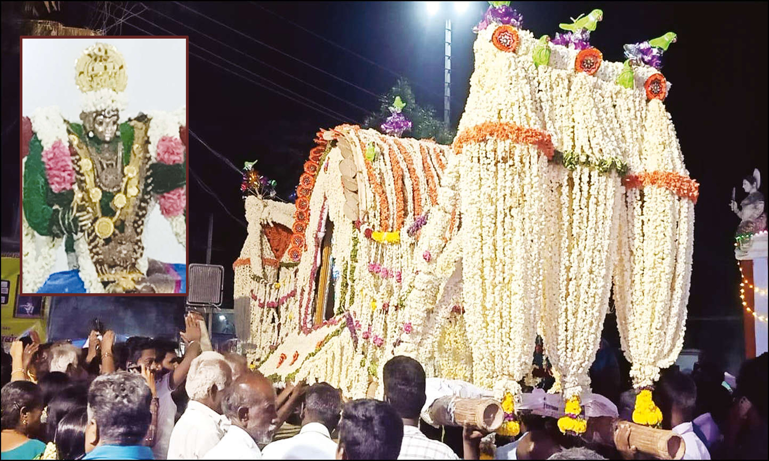 பூப்பல்லக்கில் மாரியம்மன் வீதி உலா: நிலக்கோட்டையில் விடிய, விடிய ...