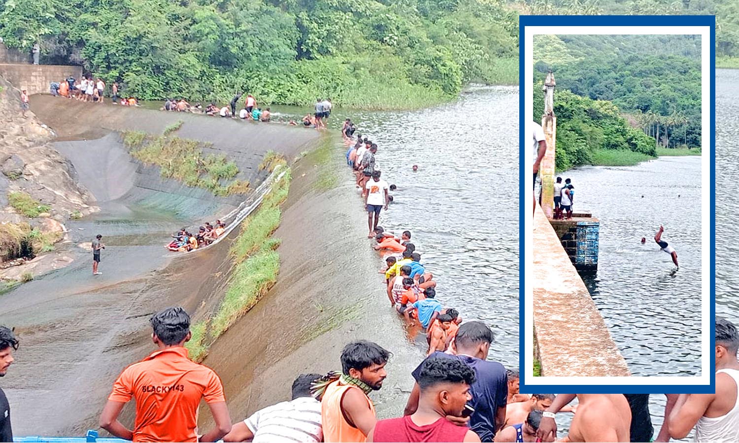 குண்டாறு அணைக்கட்டில் ஆபத்தை உணராமல் 'டைவ்' அடிக்கும் வாலிபர்கள் ...
