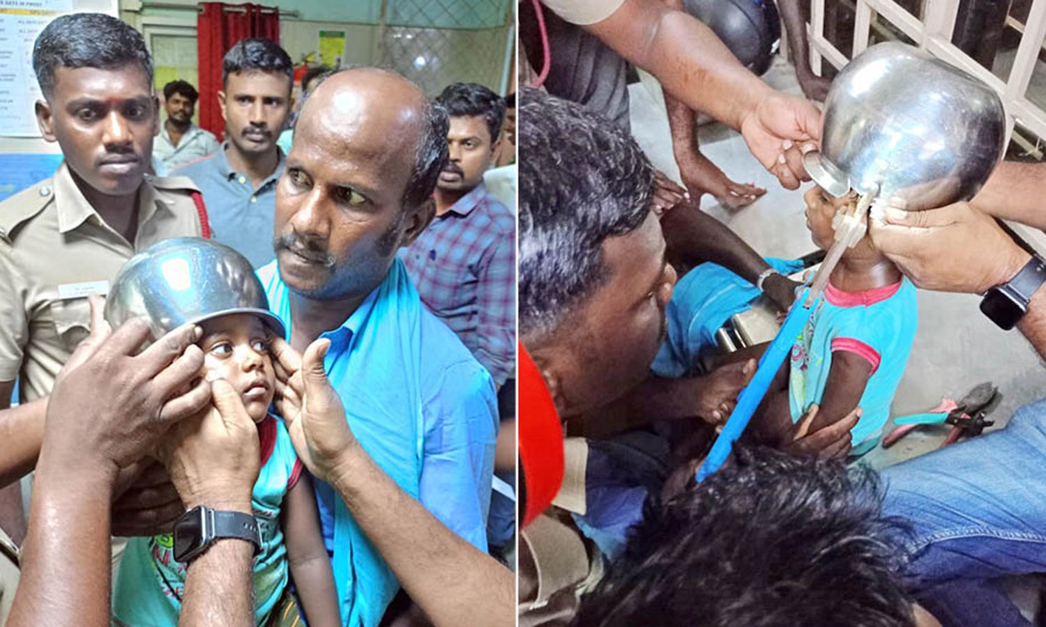 சிறுவன் தலையில் மாட்டிக்கொண்ட எவர்சில்வர் பாத்திரம்- தீயணைப்பு ...