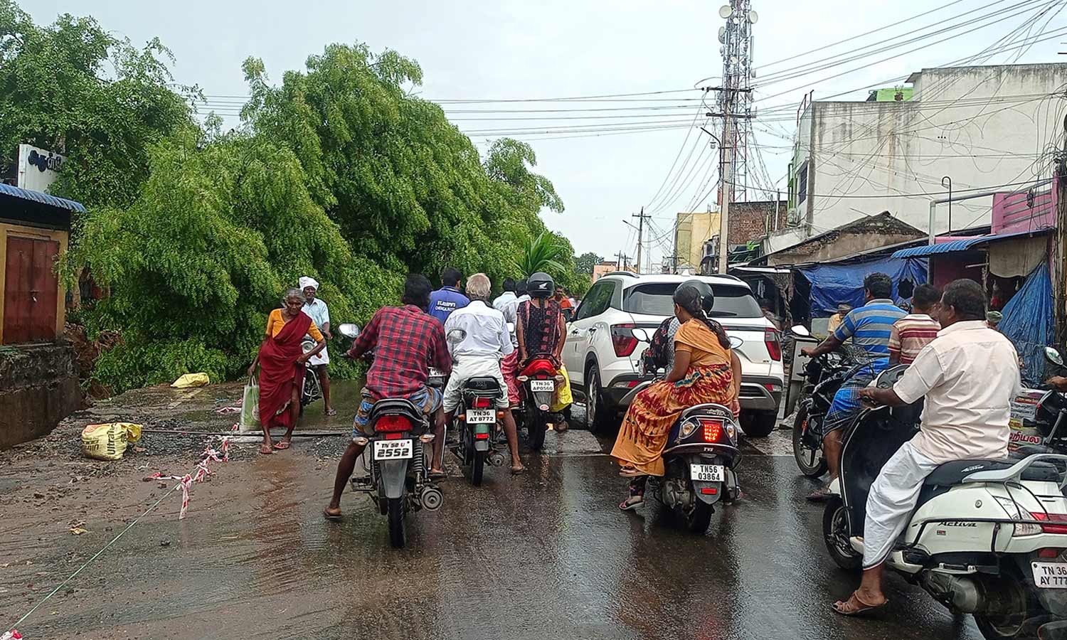 அந்தியூர் பகுதியில் பலத்த மழையால் ரோட்டில் முறிந்து விழுந்த வேப்ப மரம் ...