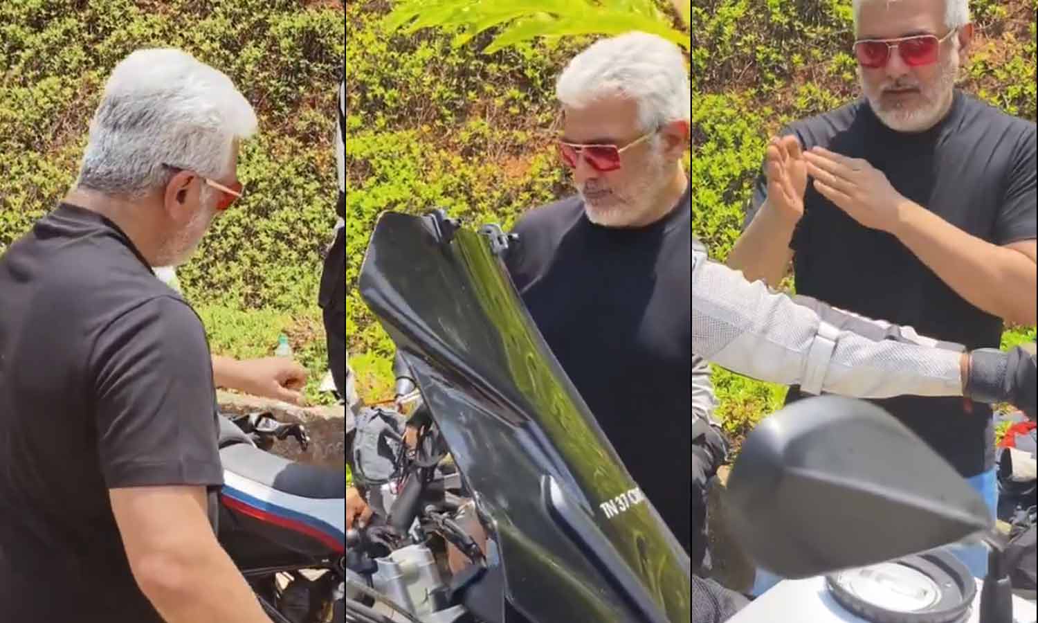 ஸ்டைலிஷ் லுக்கில் பைக் ரைடருக்கு டிப்ஸ் கொடுக்கும் அஜித் - வைரலாகும் ...