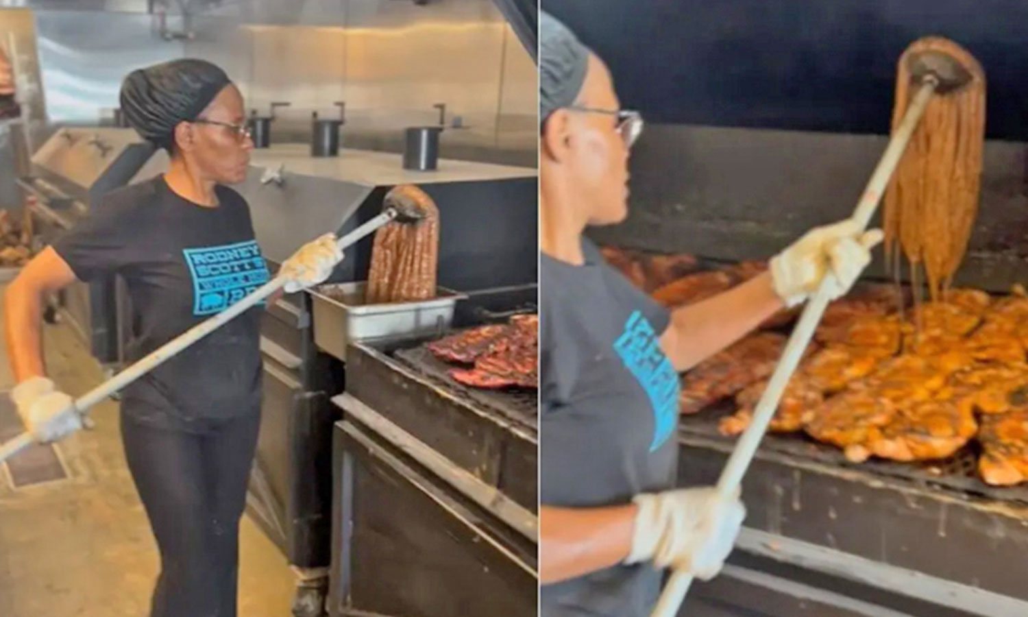 இறைச்சி சமையலின் போது துடைப்பம் பயன்படுத்திய பெண் | Woman uses mop to ...