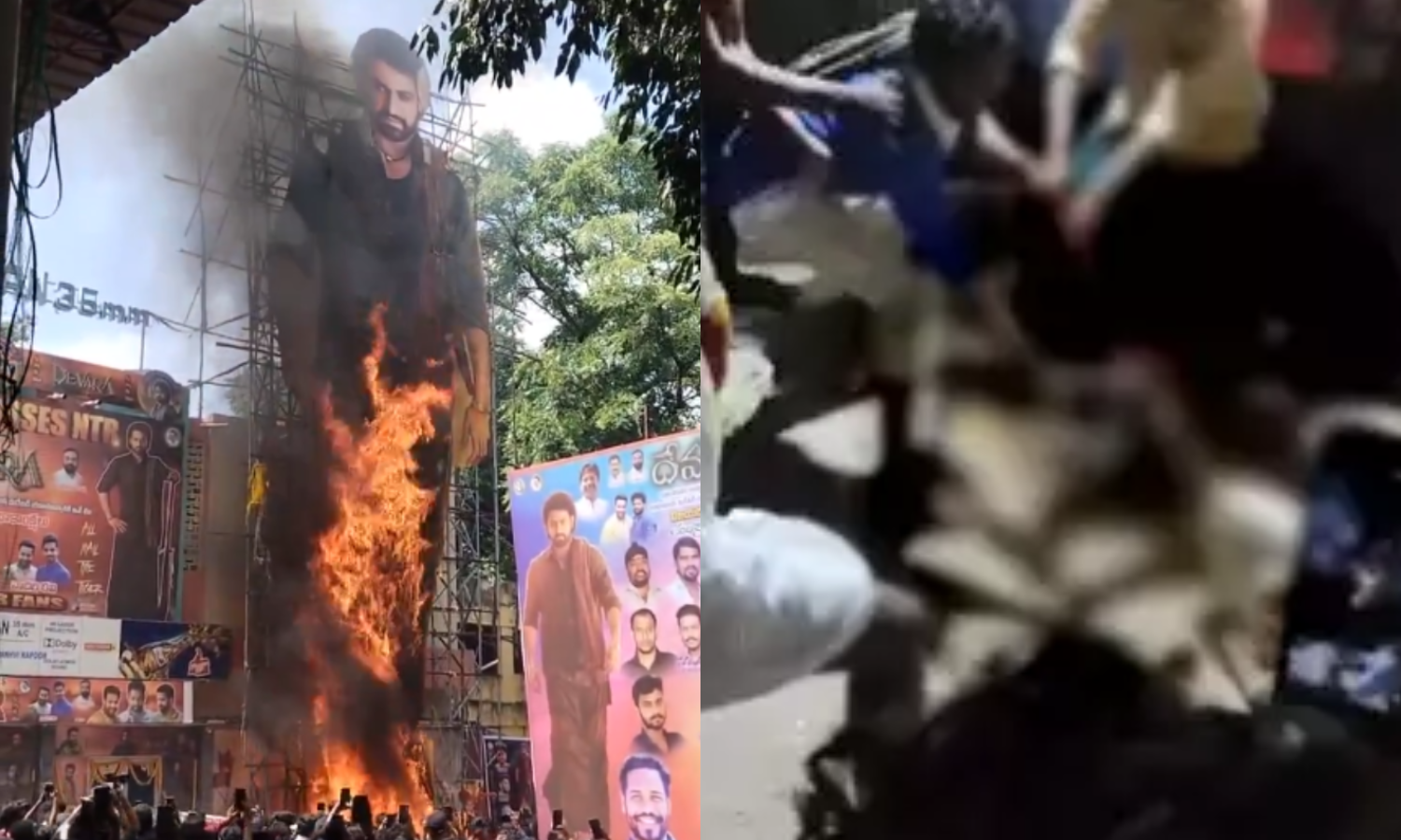 ஜூனியர் என்டிஆர் கட்அவுட்டுக்கு தீ வைப்பு.. ஆடு பலிக்கொடுத்து தேவரா ...