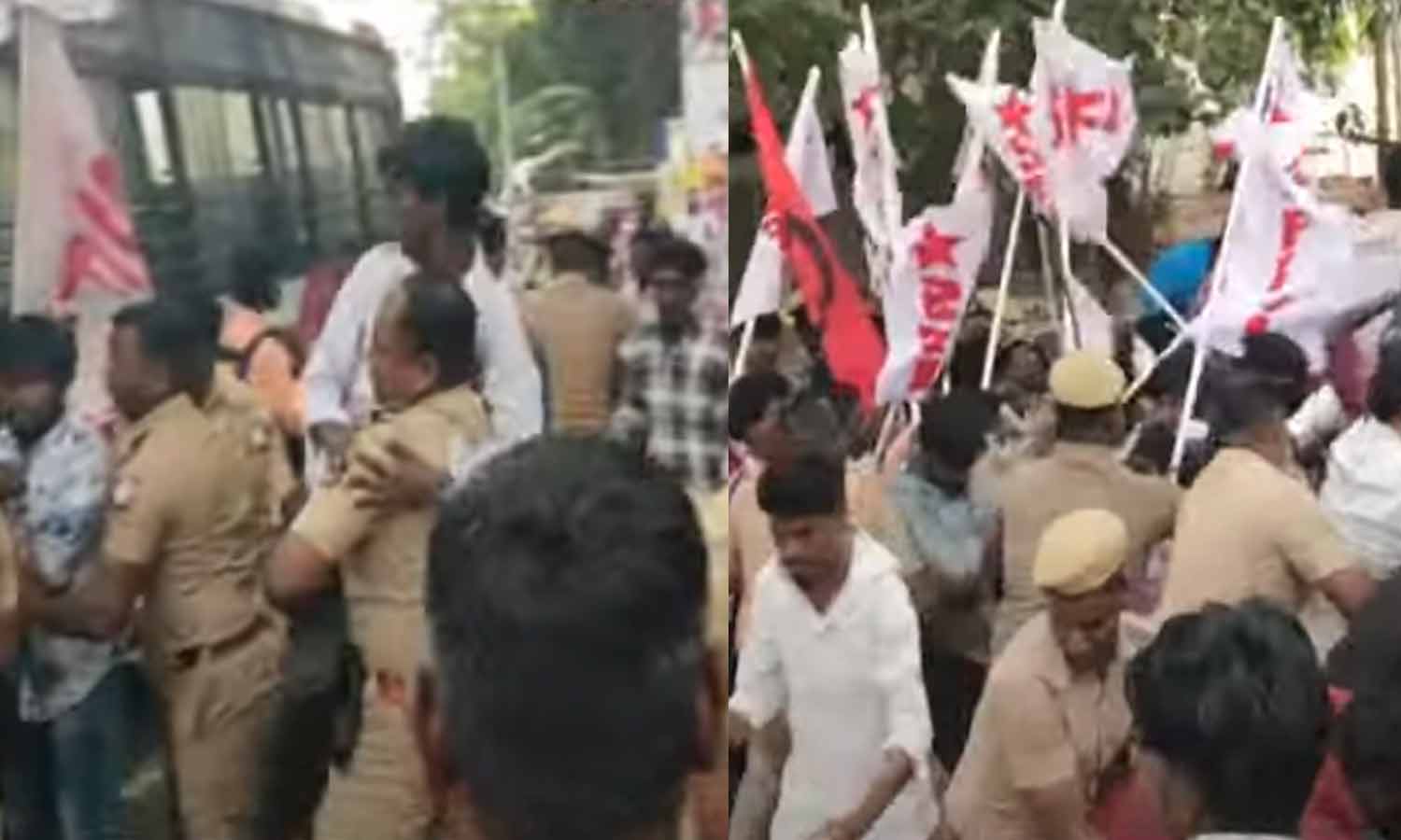 மும்மொழி கொள்கைக்கு எதிர்ப்பு: போலீசார் இந்திய மாணவர் அமைப்பு இடையே ...