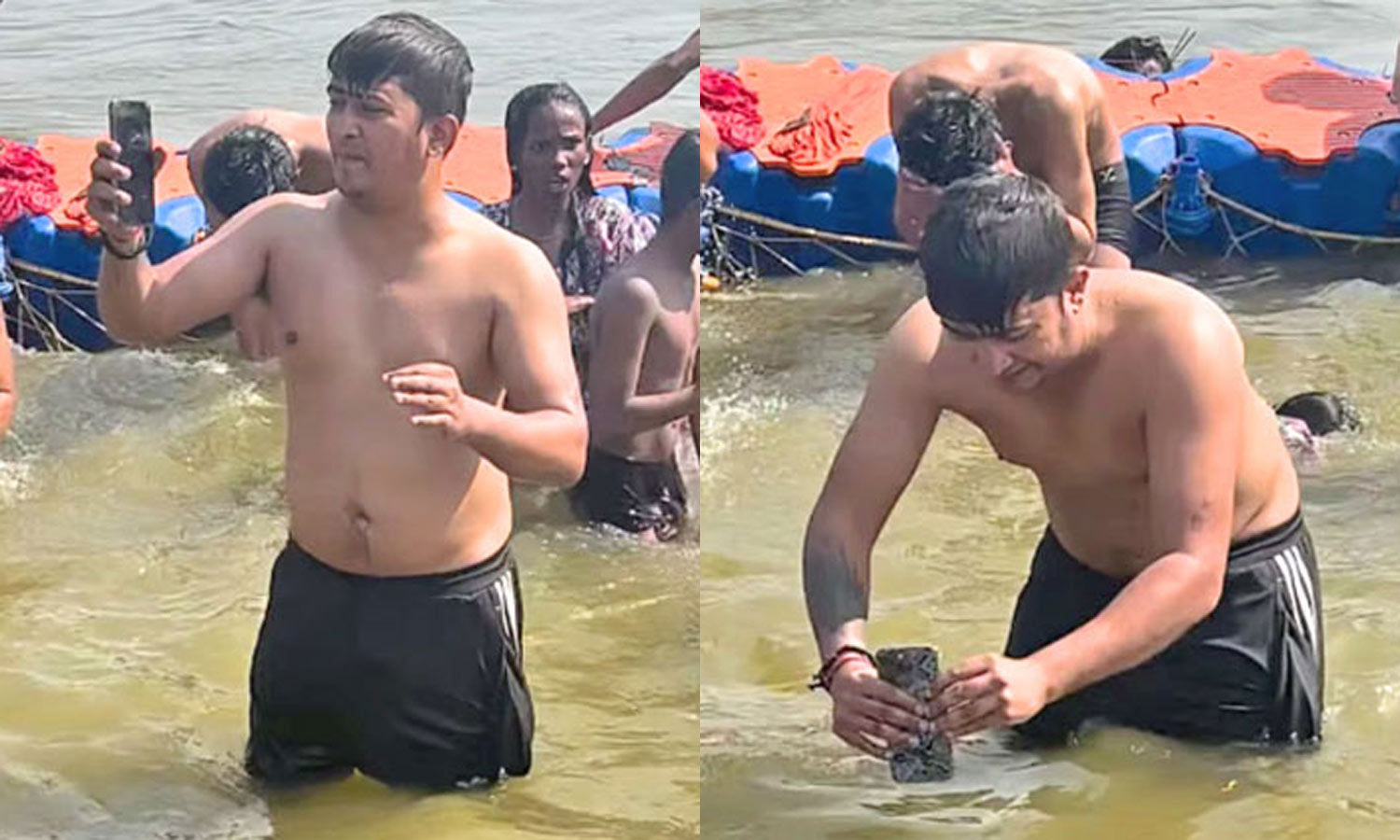 மகா கும்பமேளாவில் செல்போனை புனித நீராட்டிய வாலிபர், young man holy Dip ...