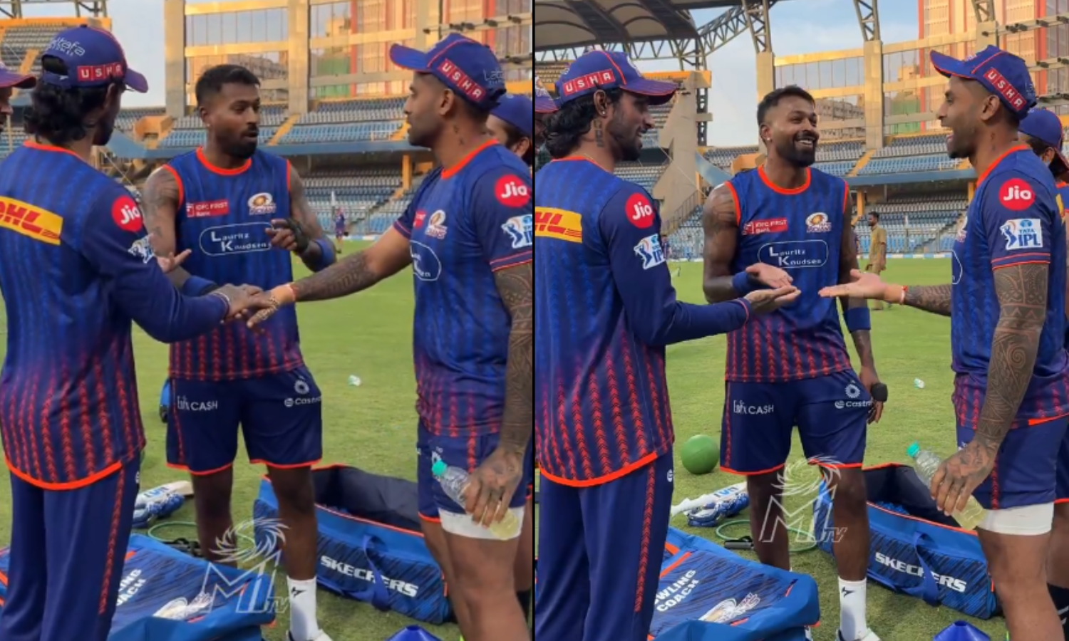 பயிற்சியின் போது "சா பூ த்ரீ" விளையாடிய ஹர்திக் பாண்டியா - சூர்யகுமார் ...