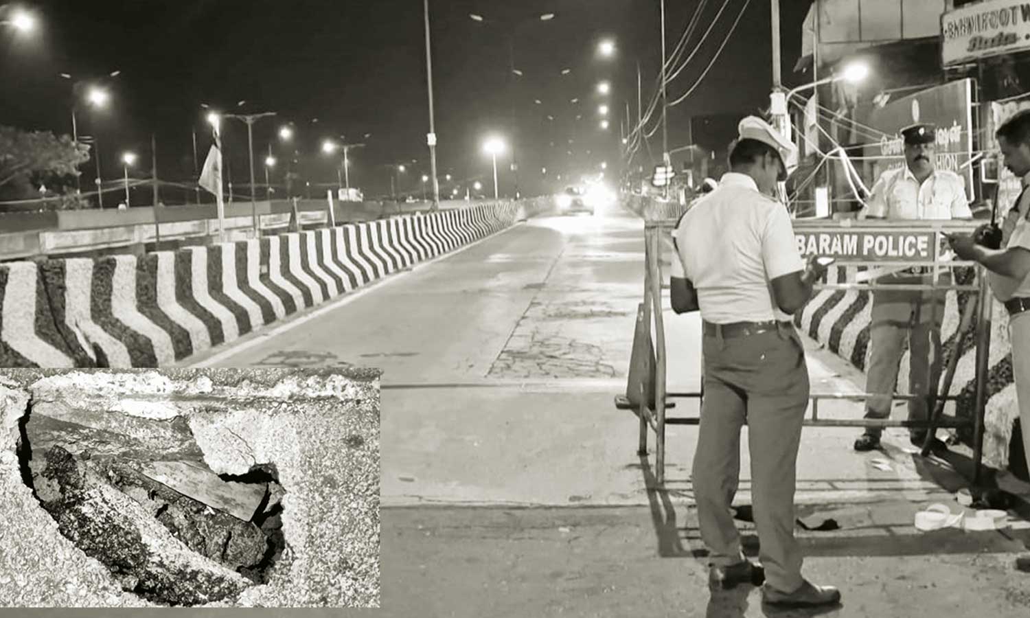 தாம்பரம் மேம்பாலத்தில் திடீர் பள்ளம்- Sudden sinkhole on Tambaram flyover