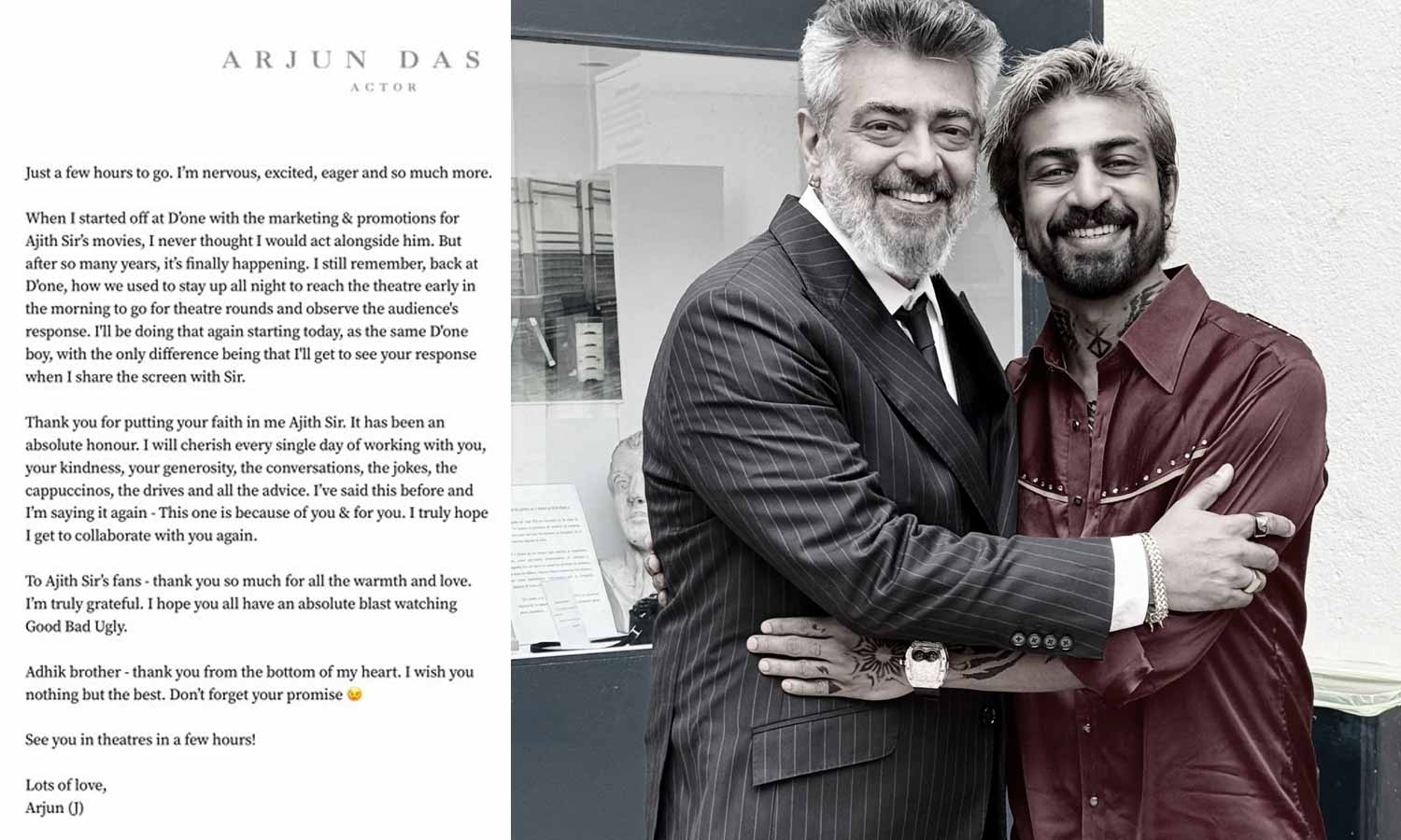 அஜித் சாரின் கருணை, பெருந்தன்மை, நகைச்சுவையை மறக்கவே மாட்டேன் - அர்ஜுன் தாஸ் உருக்கம்- Arjun Das ...